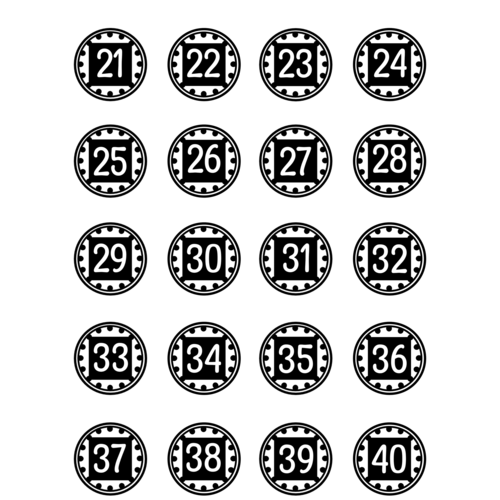 Printable Number Labels 1 to 40. Black and White Number Labels, Number ...