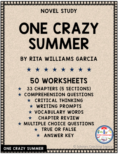 ONE CRAZY SUMMER Novel Study Comprehension, Critical Thinking, Vocab ...