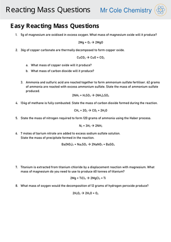 Reacting Masses | Teaching Resources