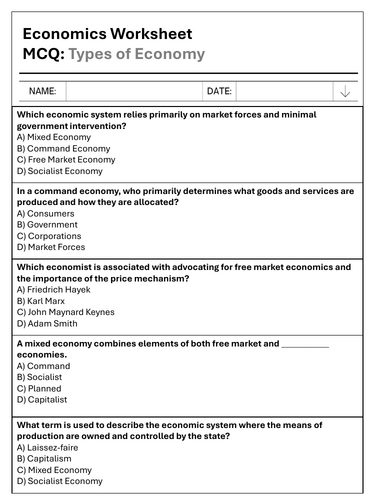 Economics - Questions and Assessment Materials - Types of Economy ...