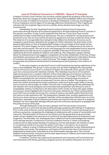 LOSS OF CHILDHOOD INNOCENCE in Robert Cormier’s HEROES - BEYOND A* ...