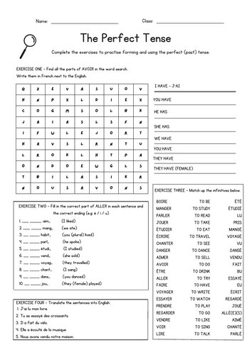 The Perfect Tense (French) worksheet | Teaching Resources