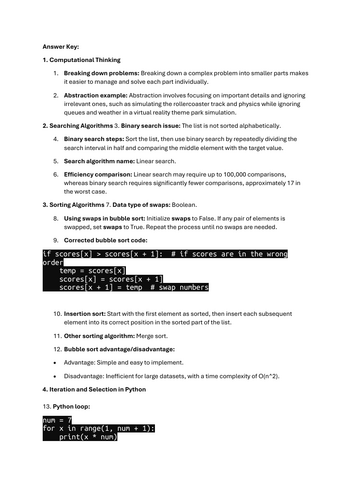 Gcse Revision Ocr Cs Algorithms End Of Unit Quiz Teaching Resources