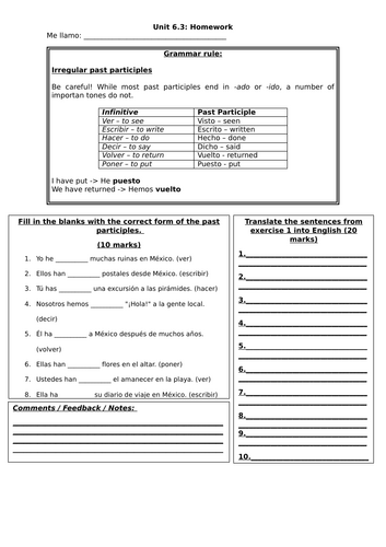 Unit 6: De paseo por el mundo hispano (Claro 2) HOMEWORK | Teaching ...