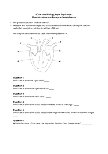 Forms quiz: Heart, cardiac cycle and CVD | Teaching Resources