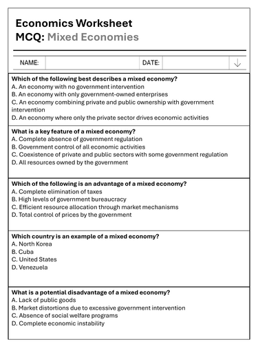Economics - Questions and Assessment Materials - Mixed Economies ...