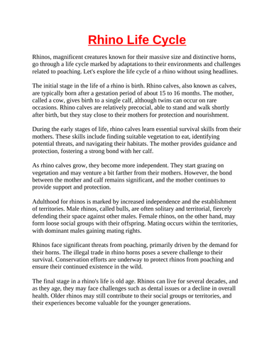 Rhino Life Cycle : Reading Comprehension with Multiple choice Questions ...