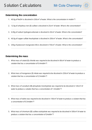 Solution Calculations | Teaching Resources