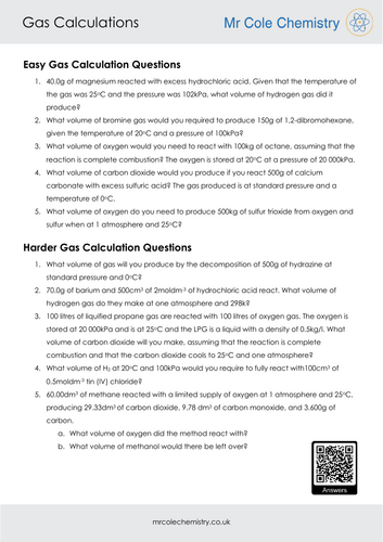 Gas Calculations | Teaching Resources