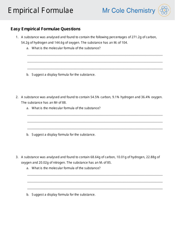 Empirical Formulae Calculations Teaching Resources