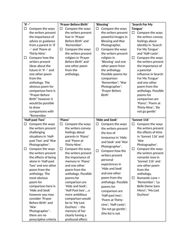 iGCSE ENGLISH LITERATURE: poetry anthology comparison questions ...
