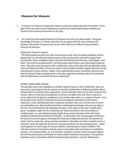 A Level English Literature "Measure for Measure" exam questions ...