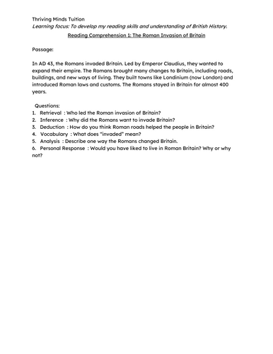 KS2 British History Reading Comprehensions | Teaching Resources