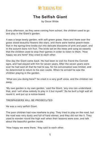 KS2 The Selfish Giant - Whole Class Guided Reading - age 7+ | Teaching ...