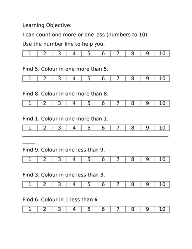 Y1 One more or one less than - numbers to 10 Differentiated | Teaching ...