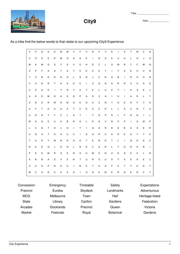 Year 9 City Experience - Melbourne CBD WordSearch | Teaching Resources