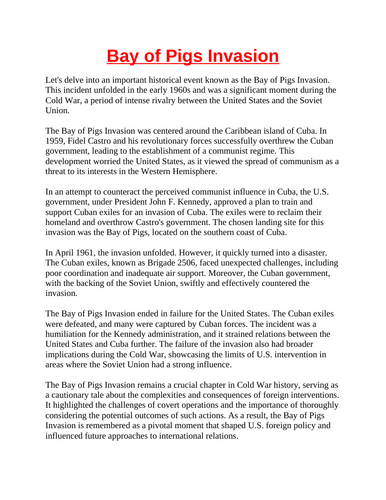 Bay of Pigs Invasion : Reading Comprehension with Multiple choice ...