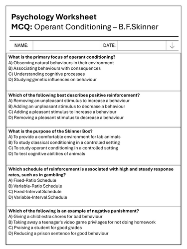 Psychology - Questions and Assessment Material: Operant Conditioning ...