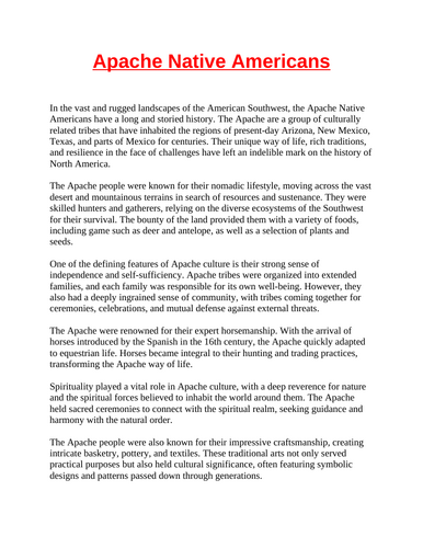 Apache Tribe Reading Comprehension With Multiple Choice Questions And Answers Quiz Test 
