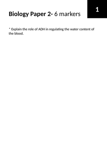 Edexcel GCSE Biology- Paper 2 Six Marker Revision | Teaching Resources
