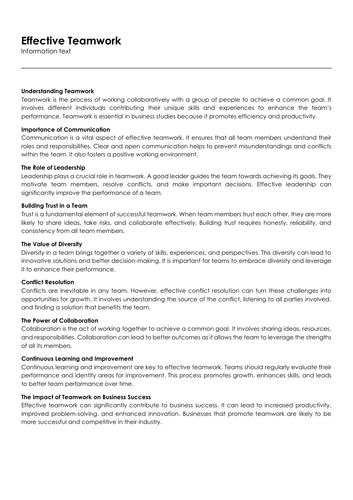 Effective Teamwork | Teaching Resources