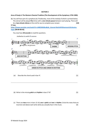 Eduqas A-Level Music Q11 Aural Question Pack 1: 5 questions with mark ...