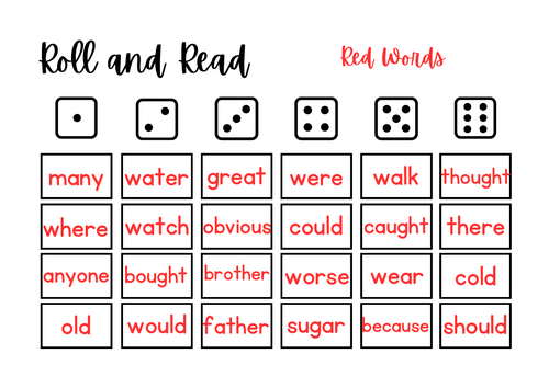 Roll and Read fluency activity red words & CEW | Teaching Resources