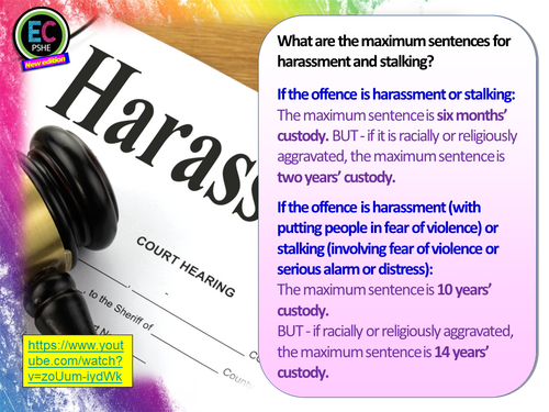 Stalking, Harassment + Law PSHE | Teaching Resources