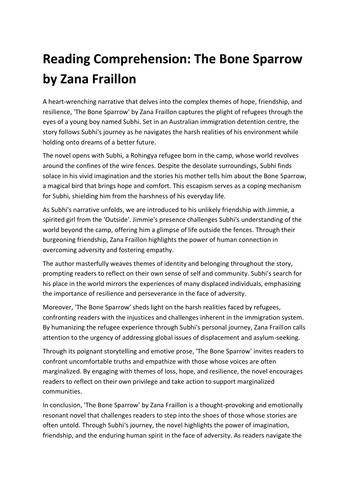 Reading Comprehension: The Bone Sparrow by Zana Fraillon | Teaching ...