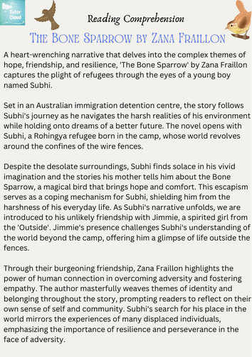The Bone Sparrow by Zana Fraillon Reading Comprehension | Teaching ...