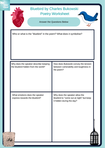 Bluebird by Charles Bukowski Poetry Worksheet | Teaching Resources