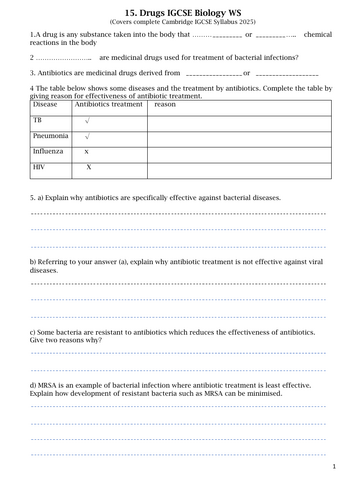 Drugs - worksheet | Teaching Resources