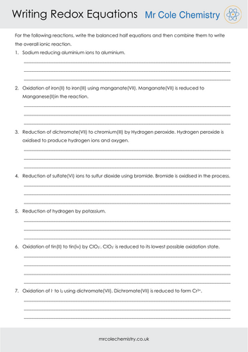 Writing Redox Equations | Teaching Resources
