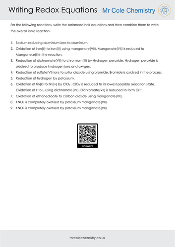 Writing Redox Equations | Teaching Resources