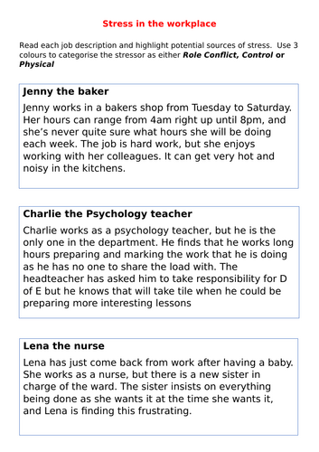 BTEC Applied Psychology Unit 3- B1 -Stress | Teaching Resources