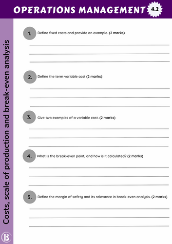 IGCSE Business Unit 4.2: Costs, scale of production and break-even ...