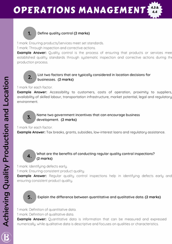 IGCSE Business Unit 4.3 and 4.4: Achieving Quality Production and ...