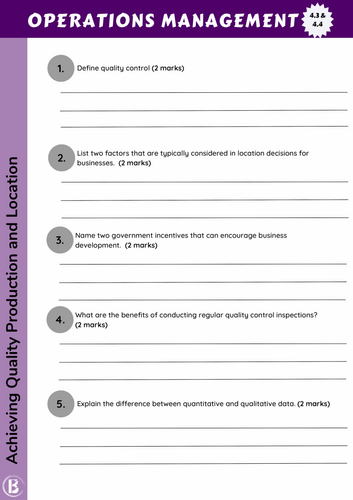 IGCSE Business Unit 4.3 and 4.4: Achieving Quality Production and ...