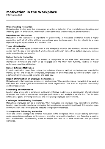 Motivation in the Workplace | Teaching Resources