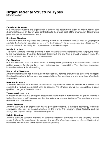 Organizational Structure Types | Teaching Resources