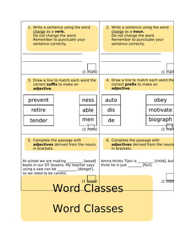 Word Classes Practice Questions - Year 6 SATs | Teaching Resources
