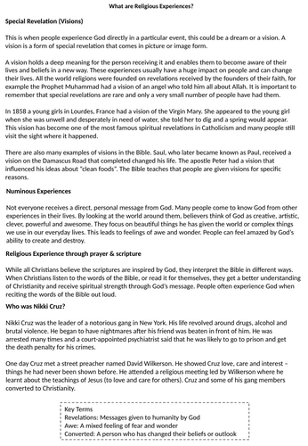 Do Religious Experiences prove the existence of God | Teaching Resources