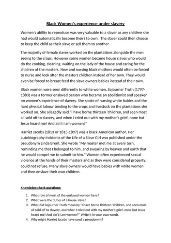 How did enslaved women experience slavery? | Teaching Resources