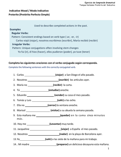 Spanish Past Tense Worksheet with 50 Gap-Filling Exercises + Answers ...