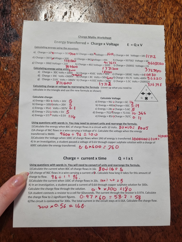 E = QV and Q = It worksheet | Teaching Resources