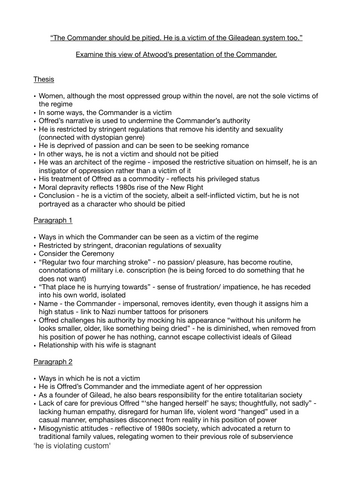 A* English Literature A Level Essay Plan - The Handmaid's Tale ...