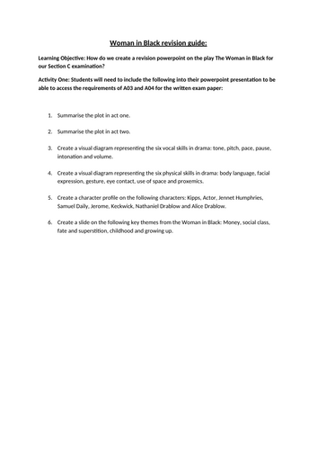 The Woman in Black for GCSE drama AQA 8261 specification section C ...