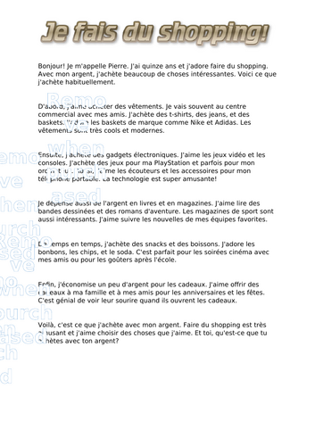 French shopping text - reading | Teaching Resources