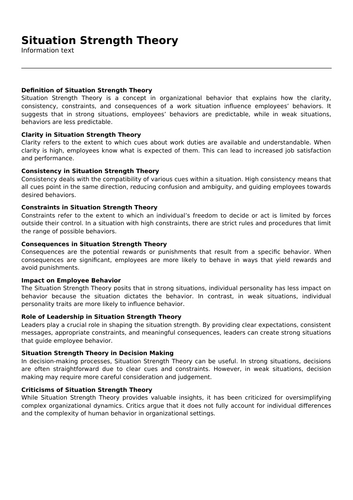 Situation Strength Theory | Teaching Resources