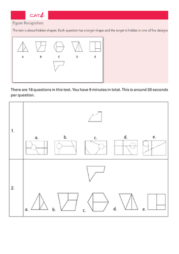 CAT4 Spatial Ability: Figure Recognition Practice Paper | Teaching ...
